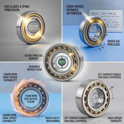 China Double Side Sealed Angular Contact Ball Bearing 71912C P4 Shielded High Speed Motor Bearing for sale
