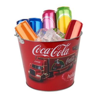 China Christmas Decorative Small Round Metal Tin Bucket 180x140x160mm with Full Color Painting - Galvanized 0.23-0.35mm Thickness for sale