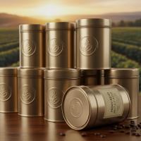 China Embossed Logo Coffee Tin Cans 110x99mm Food Grade Cylindrical Packaging for Aroma Preservation for sale