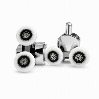 China Double Wheel Shower Door Roller Chrome Zinc Alloy Bracket Nylon Pulley for Glass Sliding Bathroom Door for sale
