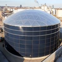 China Palm Oil Storage Cylindrical GFS Panel Bolted Steel Tanks with Aluminum Geodesic Dome for sale