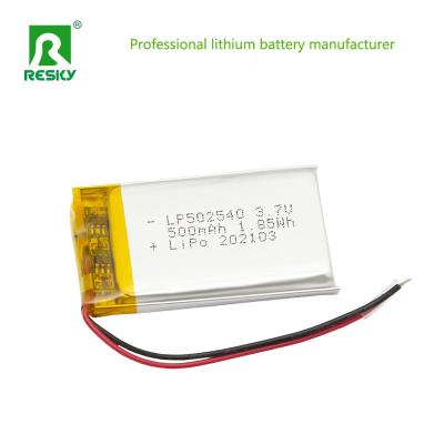 China Rechargeable Solar Lithium Battery Cell 502540 3.7v 500mAh 1.85wh Power Li-Ion Battery for sale