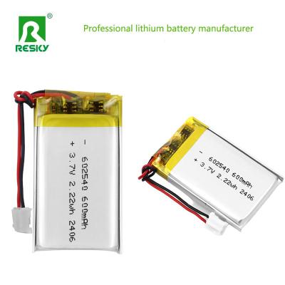China Lithium Polymer Battery Cell 602540 600mAh 3.7V 2.22wh solar Lipo Batteries for medical monitors for sale