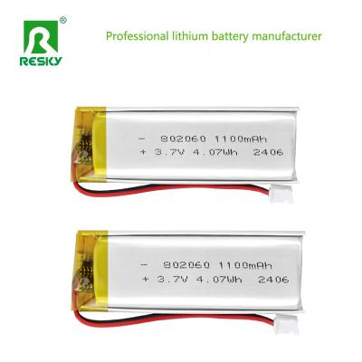 China Lithium Polymer Battery Cell 802060 3.7V 1100mAh 4.07wh Solar Lipo Batteries For Electric Meter for sale