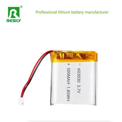 China Lithium ion battery cell 603030 3.7v 500mAh 1.85wh rechargeable li polymer battery pack For Smart Home for sale