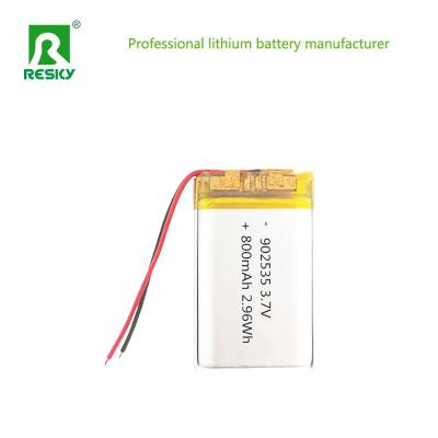 China Rechargeable Li Polymer Batteries 902535 3.7V 800mAh 2.96wh Power Lithium Batteries for sale