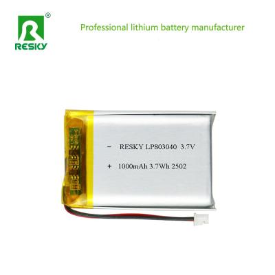 China Square Li-polymer Battery LP803040 3.7V 1000mAh 3.7wh Pouch Power Lithium Ion Battery Cell for sale