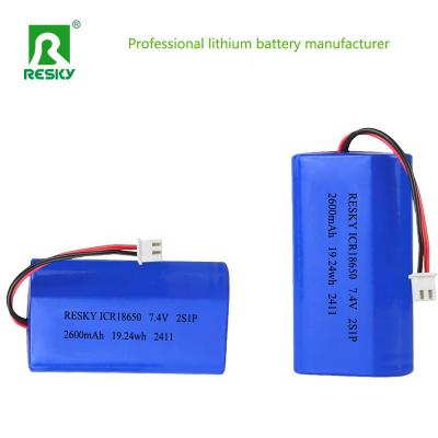 China Power Cylindrical 18650 Li-ion Polymer Battery Pack 3.7v 7.4V 2600mAh 19.24wh Lithium Batteries for sale