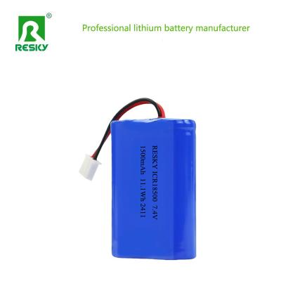 China Rechargeable Batteries ICR18500 7.4V 1500mAh 11.1wh Cylindrical Li-ion Battery Pack for sale