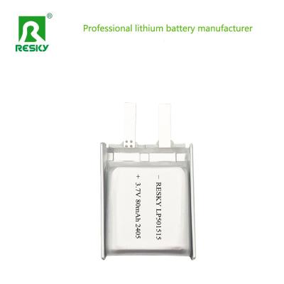 China Ultra-thin Lipo Battery Cell 501515 3.7v 70mAh 80mAh Rechargeable Lithium Polymer Batteries for sale