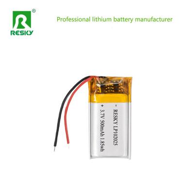 China Rechargeable Lithium Li-ion Battery 102025 3.7V 500mAh 1.85wh Power Lipo Battery For Smart Glasses for sale