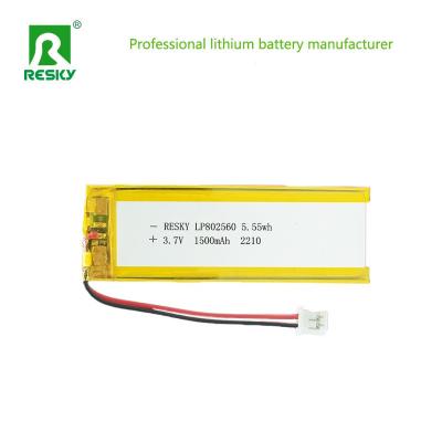 China Rechargeable Power Lipo Battery Cell 802560 3.7v 1500mAh 5.55wh Lithium Ion Polymer Batteries for sale