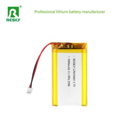 China Square Lipo Battery 655065 3000mAh 3.7V 11.1wh Power Rechargeable Lithium Polymer Battery Pack for sale