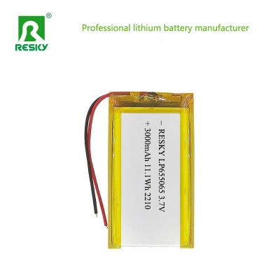 China Portable Batteries 655065 4.2v 3000mAh 11.1wh Flat Lithium Ion Polymer Battery Cell for sale