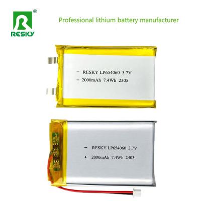 China Rechargeable Lifepo4 Battery Cell 654060 3.7V 2000mAh 7.4wh Square Lithium Ion Polymer Battery for sale