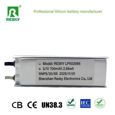 China Li-polymer Battery Cell 502065 3.7V 700mAh 2.59wh Rechargeable Lithium Batteries for sale