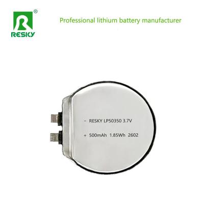 China Round Lipo Battery Cell 50350 3.7v 500mAh 1.85wh Rechargeable Lithium Polymer Batteries for sale