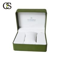China Luxury PU Leather Watch Box Green Silver Stamping Rectangle Velvet Inserts for sale