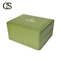 China Luxury PU Leather Watch Box Green Silver Stamping Rectangle Velvet Inserts for sale