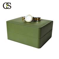 China Luxury PU Leather Watch Box Green Silver Stamping Rectangle Velvet Inserts for sale