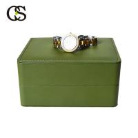 China Luxury PU Leather Watch Box Green Silver Stamping Rectangle Velvet Inserts for sale