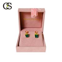 China Pink Sqaure Velvet Jewelry Gift Boxes With Tassel Gold Stamping Foam Insert for sale