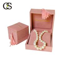 China Pink Sqaure Velvet Jewelry Gift Boxes With Tassel Gold Stamping Foam Insert for sale