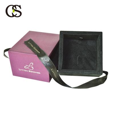 China Spot UV Velvet Jewelry Gift Boxes Purple Black With Ribbon Bow Drawer Retro Style for sale