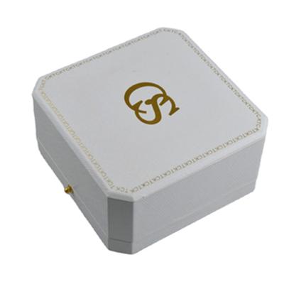 China Gold Foil Logo Velvet Jewelry Gift Boxes Push Button Embossed Paper Type for sale
