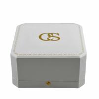 China Gold Foil Logo Velvet Jewelry Gift Boxes Push Button Embossed Paper Type for sale