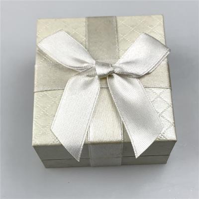 China White Stud Ribbon Texture Paper Jewelry Gift Boxes With Satin Insert for sale