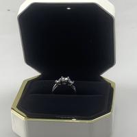 China PU Leather Velvet Jewelry Gift Boxes White Rounded Corner Metal Edge With LED Light for sale