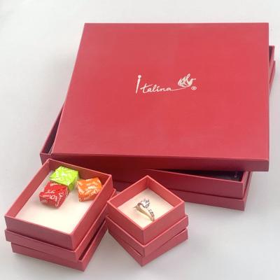 China Wedding Paper Gift Packaging Box Red Square Silver Stamping Jewelry Gift Box for sale