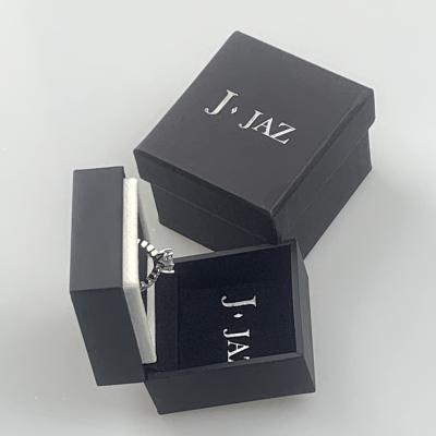 China 61g Square Paper Jewelry Gift Boxes Double Hot Stamping Matte Black Velvet Insert for sale