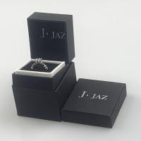 China 61g Square Paper Jewelry Gift Boxes Double Hot Stamping Matte Black Velvet Insert for sale