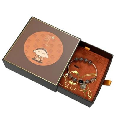 China Coated Paper Jewelry Drawer Box With Foam Insert Gold Foil Trim Chinese Style for sale