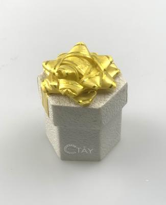 China Mini Golden Ribbon Hexagon Ring Box Bow White Texture Paper For Party Birthday Packaging for sale