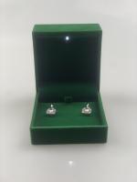 China Green Sqaure Velvet Earring Box Shining LED Light For Jewelry Packaging Display Valentine Wedding for sale