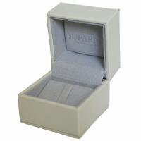 China Top Pu Leather Ring Box Suede Filled Velvet Insert Silver Stamping Logo Handmade Beige Color for sale