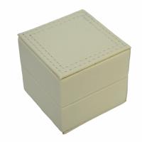 China Top Pu Leather Ring Box Suede Filled Velvet Insert Silver Stamping Logo Handmade Beige Color for sale