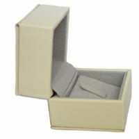 China Top Pu Leather Ring Box Suede Filled Velvet Insert Silver Stamping Logo Handmade Beige Color for sale