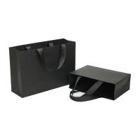 China Silk Ribbons Recycled Paper Gift Bags Black Card Eco Friendly For Clothes Shopping for sale
