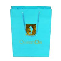 China Printed Blue Paper Bag Single Color Foil Stamping Logo Small Middle Large Hand Tie Rope Handle Jewelry Gift Packaging for sale