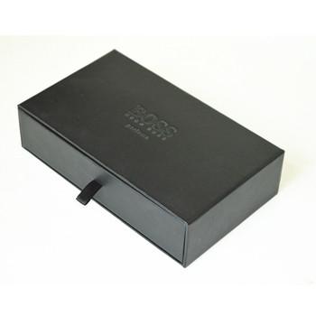 China Drawer Perfume Box Black Embossing LOGO With  Cloth Insert Gift Paper Box for sale