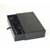 China Drawer Perfume Box Black Embossing LOGO With  Cloth Insert Gift Paper Box for sale