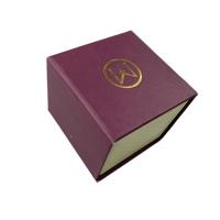 China Purple Jewelry Paper Gift  Box Gold Foil Logo With Black Velvet Insert Ring Box for sale