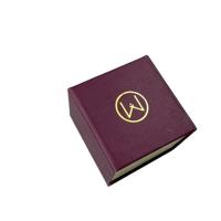 China Purple Jewelry Paper Gift  Box Gold Foil Logo With Black Velvet Insert Ring Box for sale