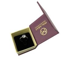 China Purple Jewelry Paper Gift  Box Gold Foil Logo With Black Velvet Insert Ring Box for sale