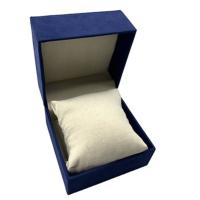 China Blue Suede Gift Watch Box With  Gold Foil Logo White Foam Insert for sale
