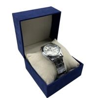 China Blue Suede Gift Watch Box With  Gold Foil Logo White Foam Insert for sale